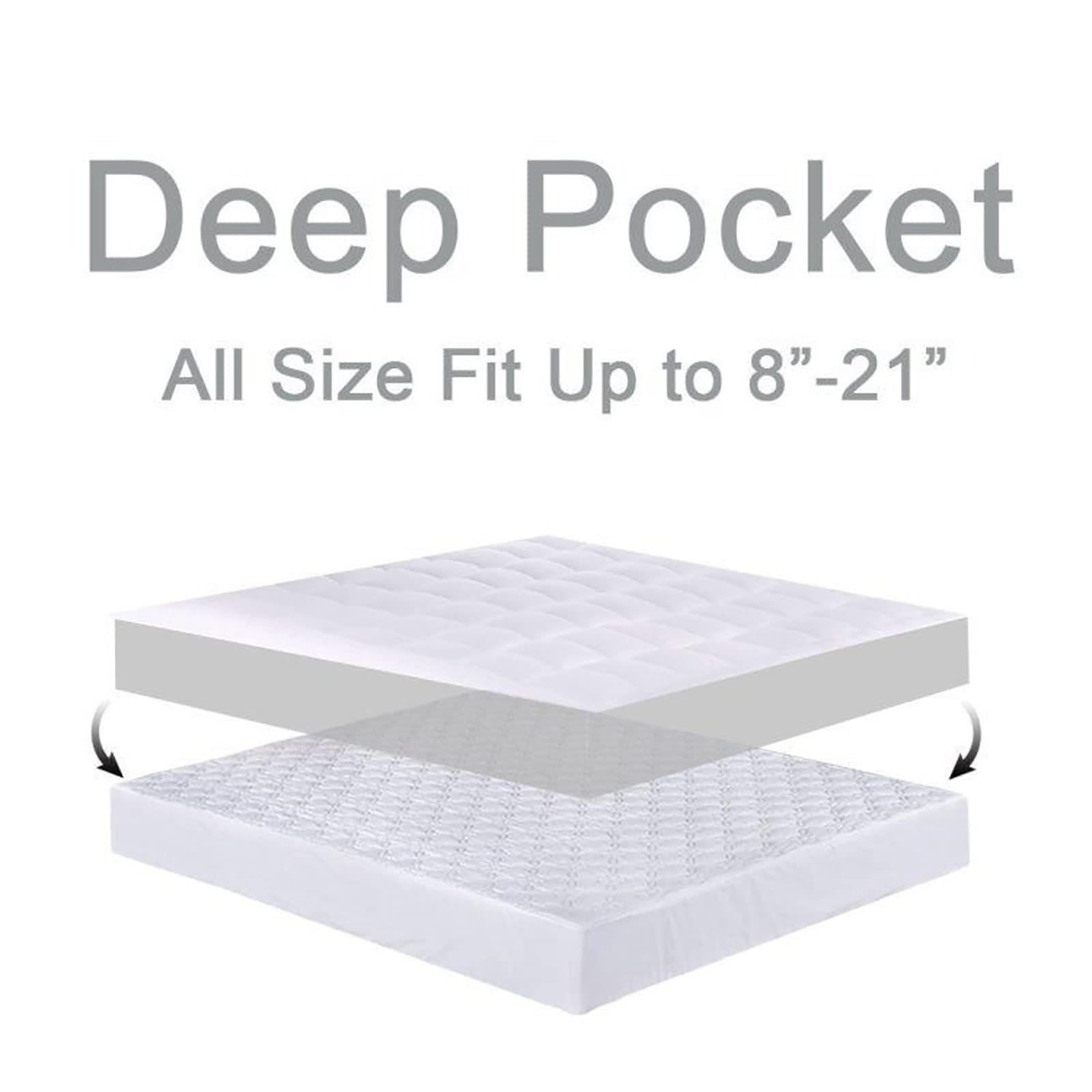 Cooling Mattress Topper California King for Back Pain, Extra Thick Mattress Pad Cover, Plush Pillow Top Overfilled with Down Alternative, Deep Elastic Pocket, White