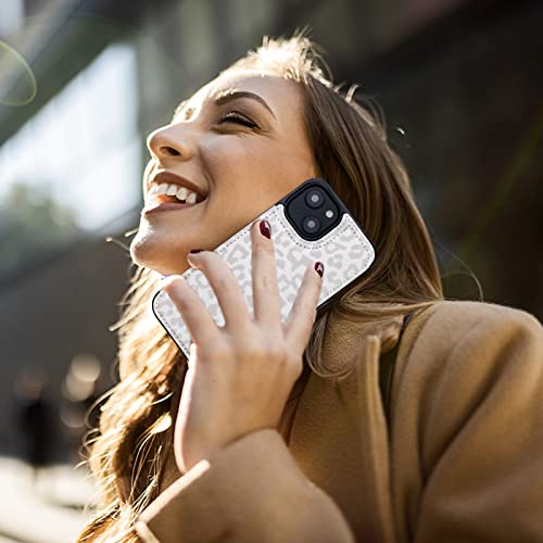 HAOPINSH for iPhone 13 Mini Case Wallet with Card Holder, White Leopard Cheetah Print Back Flip Folio PU Leather Kickstand Card Slots Case for Women Girls, Double Magnetic Clasp Shockproof Cover 5.4"