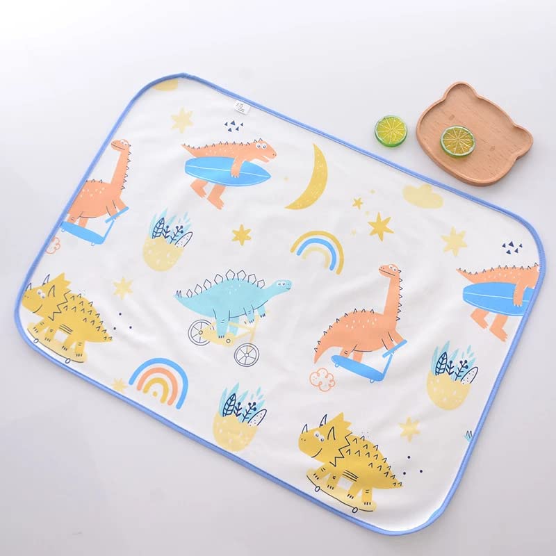 Catteyonce 1-Pack Knitted Diaper Pads Waterproof Breathable Washable Reusable Dinosaur Blue Large Baby Portable Diaper Pad