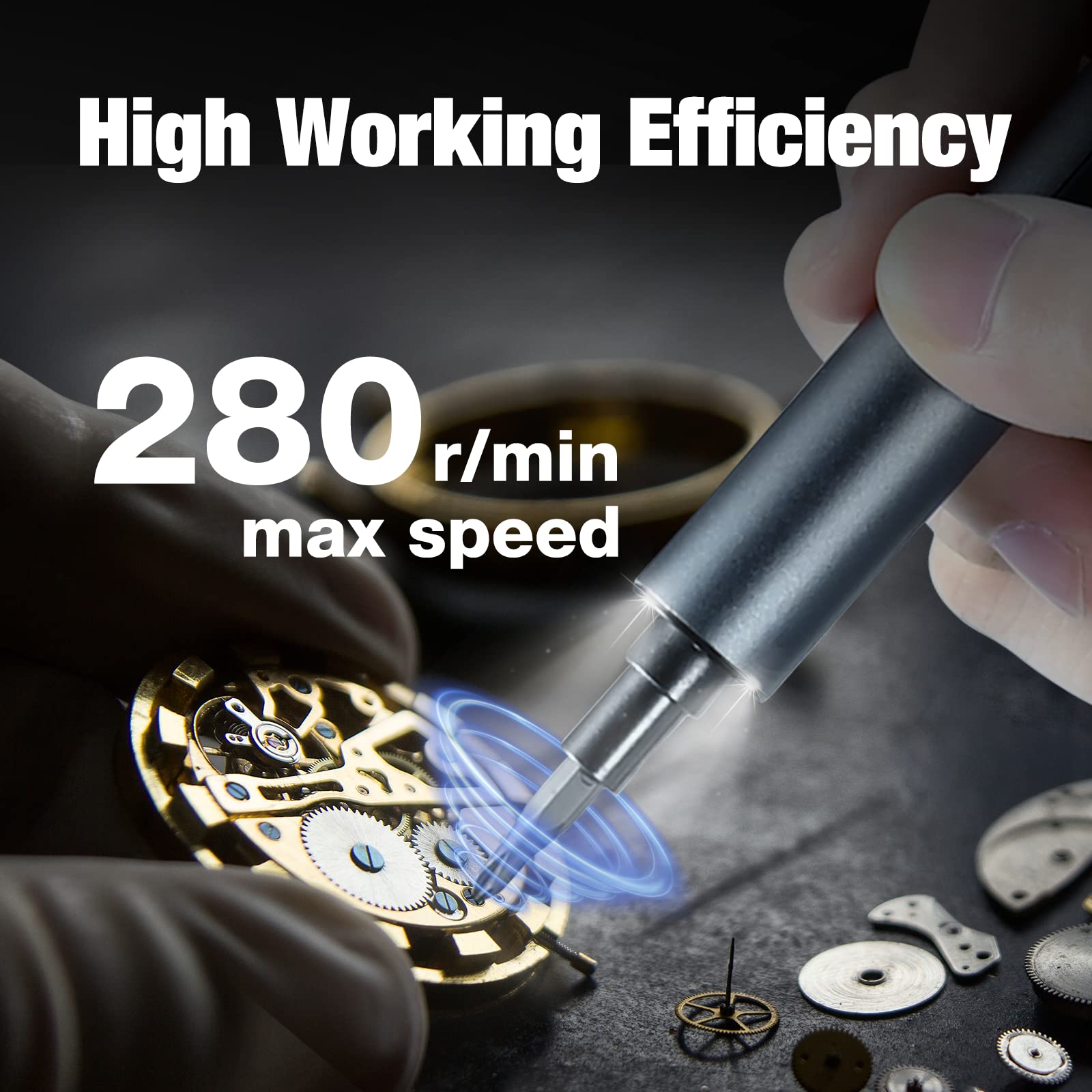 PKEY Cordless Electric Screwdriver，Electric Screwdriver Kit with 55 Magnetic Precision Bits ，2 Torque Settings，3 LED Light, Ideal For Computer, Bookcase, Bicycle，Watch