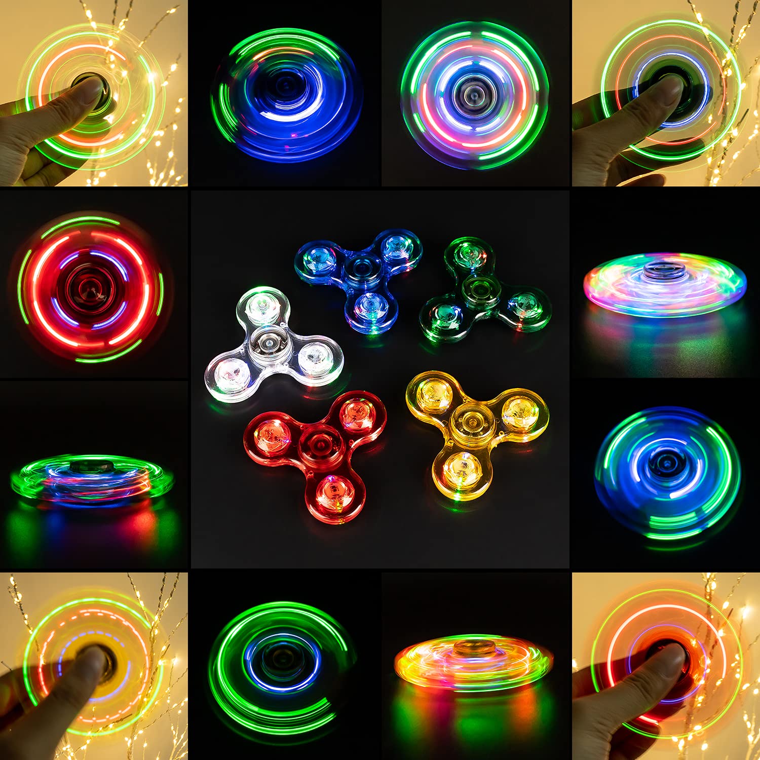 FIGROL LED Light Up Crystal Fidget Spinner for Children|Easter Gifts Easter Basket Stuffers Party Favors|Glow in The Dark Party Supplies|Classroom Prizes Return Gifts