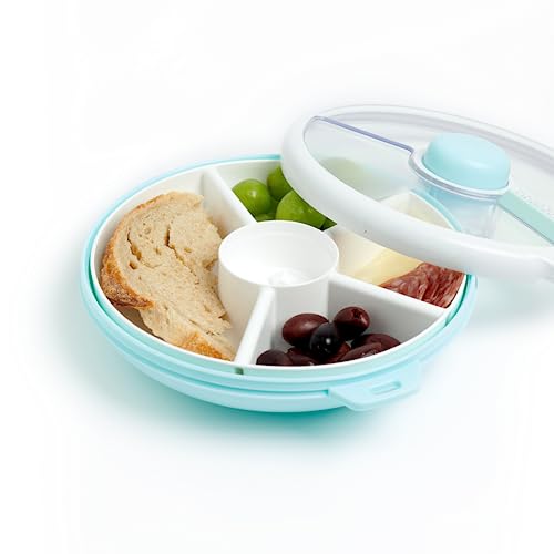 GoBe Kids Large Snack Spinner Bundle with Hand Strap and Sticker Sheet - Reusable Snack Container with 4 Compartment Dispenser & Sliding Door | BPA and PVC Free | Dishwasher Safe | No Spill, Leakproof