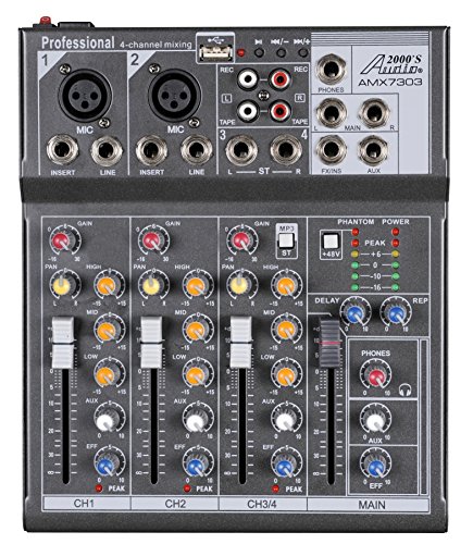 Audio2000'S S7303- Professional Four-Channel Audio Mixer with USB and DSP Processor