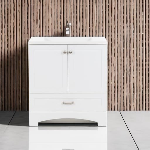 Spring Mill Cabinets Emlyn 30 Inch Bathroom Vanity with White Single Sink Top, 2-Door Cabinet, 1 Drawer, 30.5" W x 18.75" D x 32.89" H, White