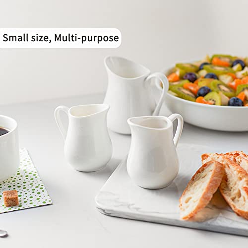 Gurygo 2 Pack 4 Oz Classic White Creamer with Handle - Small Creamer Pitcher Set - Fine Porcelain Small Milk Pitcher - Ceramic Creamer Pitcher for Coffee Milk Sauces Salad, Microwave & Freezer Safe