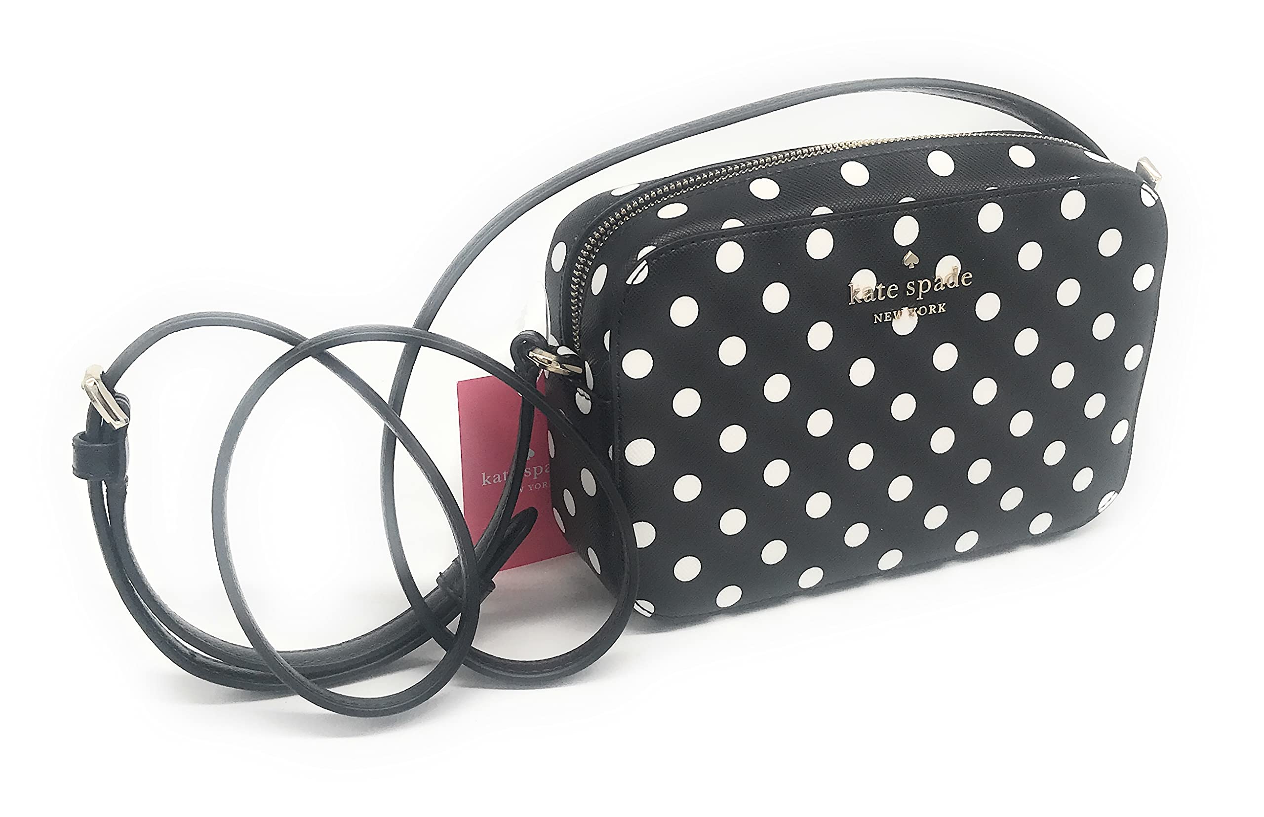 Kate Spade New York Staci Saffiano Leather Mini Camera Crossbody (Black Polka Dot)