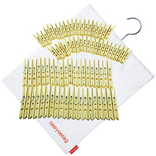 Neeyeetag Clothespins Large Size 3.74 Inch 40 Pack and Medium Size 2.3 Inch 40 Pack, Natural Bamboo Heavy Duty, with a Hanging Canvas Bag