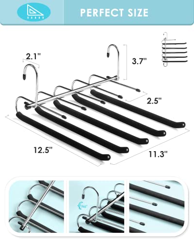 CINKSY Pants Clothes Hangers Space Saving - Upgrade Non Slip Jeans Hanger Rack with Foam Padded Swing Arm Leggings Hanger Multiple Layers Closet Organizer and Storage for Trousers, Scarf, Tie - 2 Pack