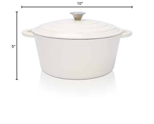 Uniflasy Cast Iron Dutch Oven Pot with Lid, 6 Quart Enameled Cast Iron Dutch Oven with Big Dual Handles, Stock Pot, Bread Oven for Sourdough Bread Baking, Pot Oven for Versatile Cooking, White