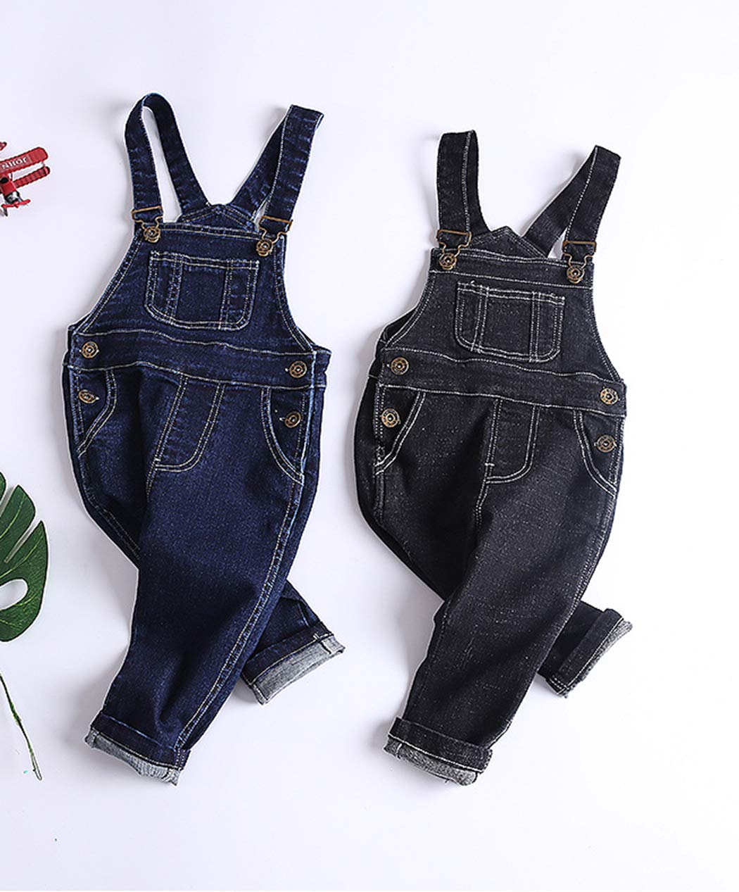 KIDSCOOL SPACE Baby & Little Boys/Girls Denim Overalls,Jean Workwear,Deep Blue,18-24 Months