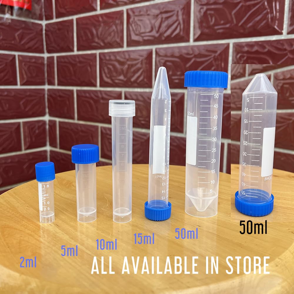 LAMPPE 10 Piece 50ml Plastic Vial Tube with Screw Caps, Graduated Leakproof Aquarium Water Test Tube Replacement Sample Vial Holder Container for Seed Bead Small Screw Tiny Stone