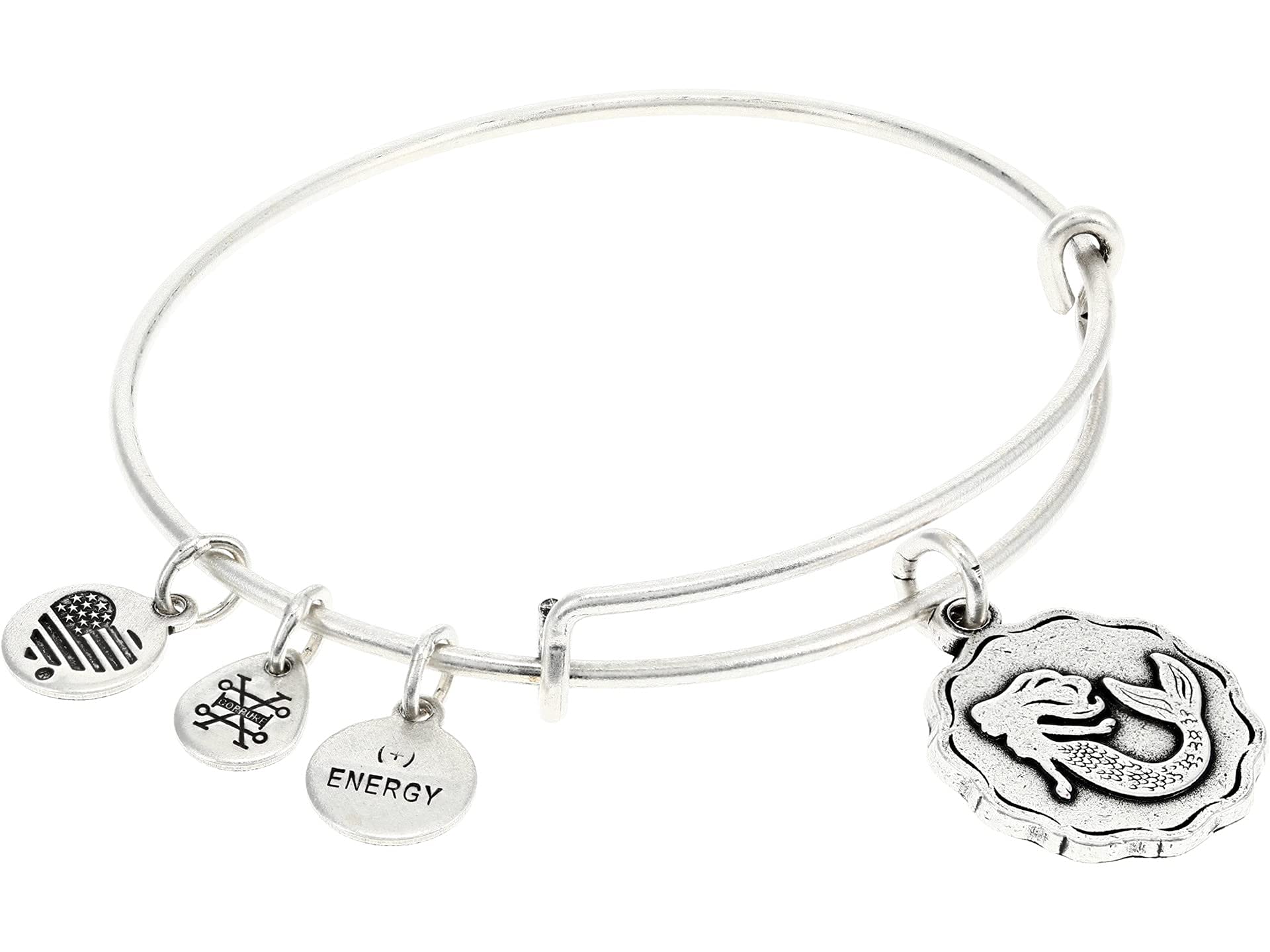 Alex and Ani Path of Symbols Expandable Bangle for Women, Mermaid Charm, Rafaelian Silver Finish, 2 to 3.5 in (A21EBMERRS)