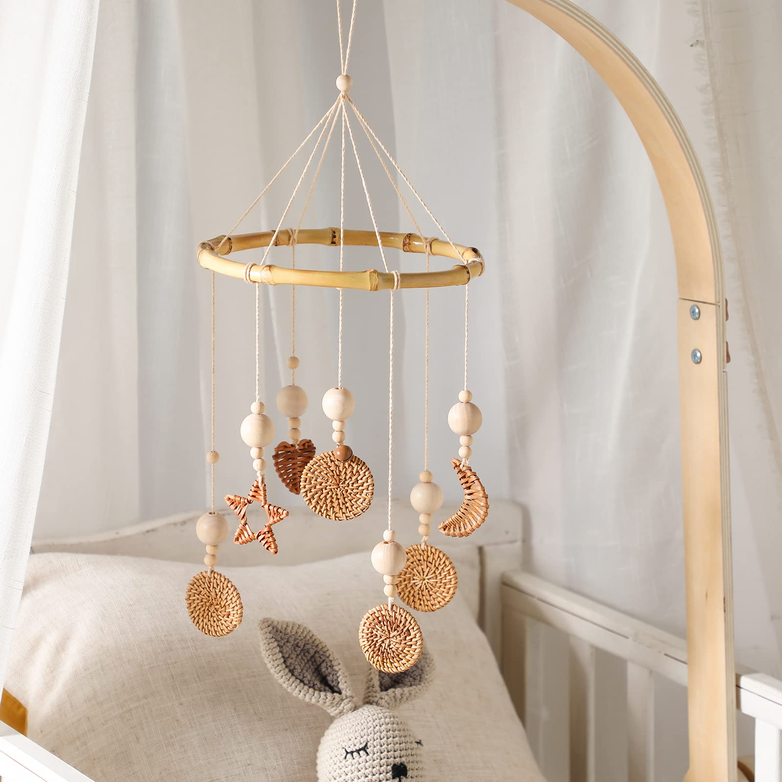 Baby Mobile for Crib - Modern Boho Baby Mobile - Nursery Mobile for Girl or Boy | Gender Neutral Handmade Mobile| Ceiling Rattan Mobile