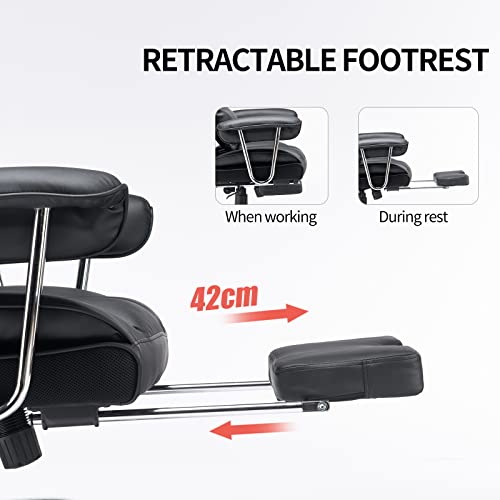 Efomao Desk Office Chair Big High Back Chair PU Leather Computer Chair Managerial Executive Swivel Chair with Lumbar Support (Black)