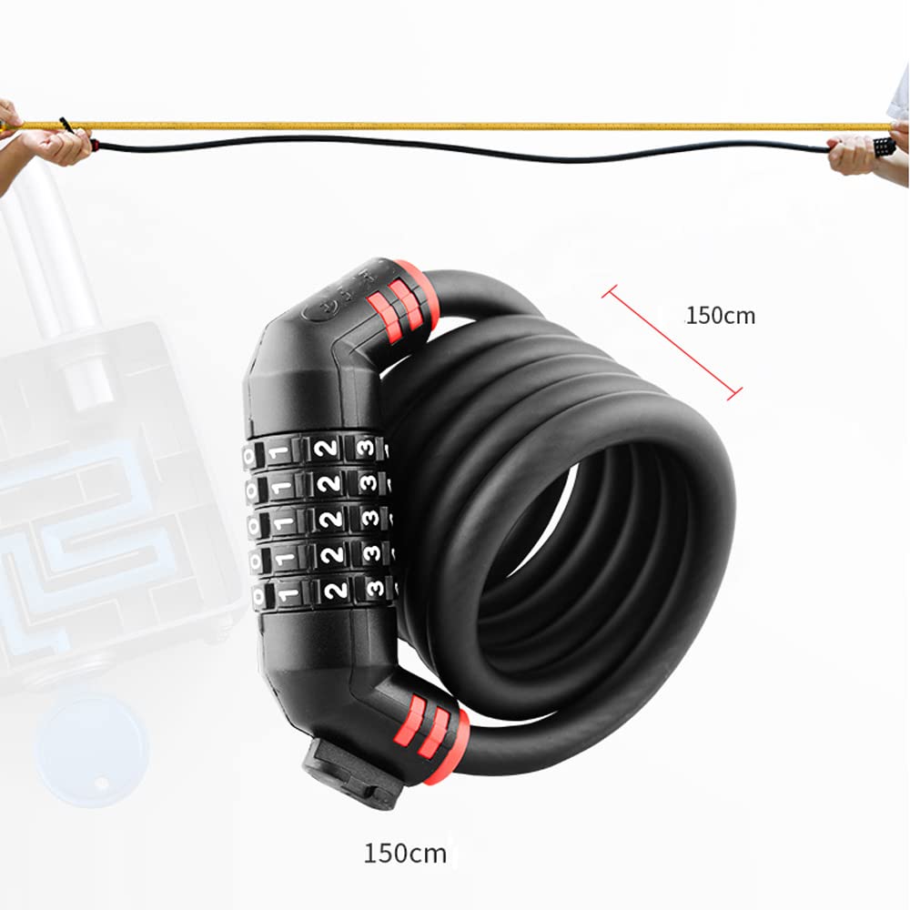 AZPINGPAN 5-Digit Combination Bicycle Code Lock丨Alloy Lock 150cm Lengthened Steel Cable Lock Anti-Theft Riding Equipment Accessories丨Suitable for Bicycles, Motorcycles, Mountain Bikes