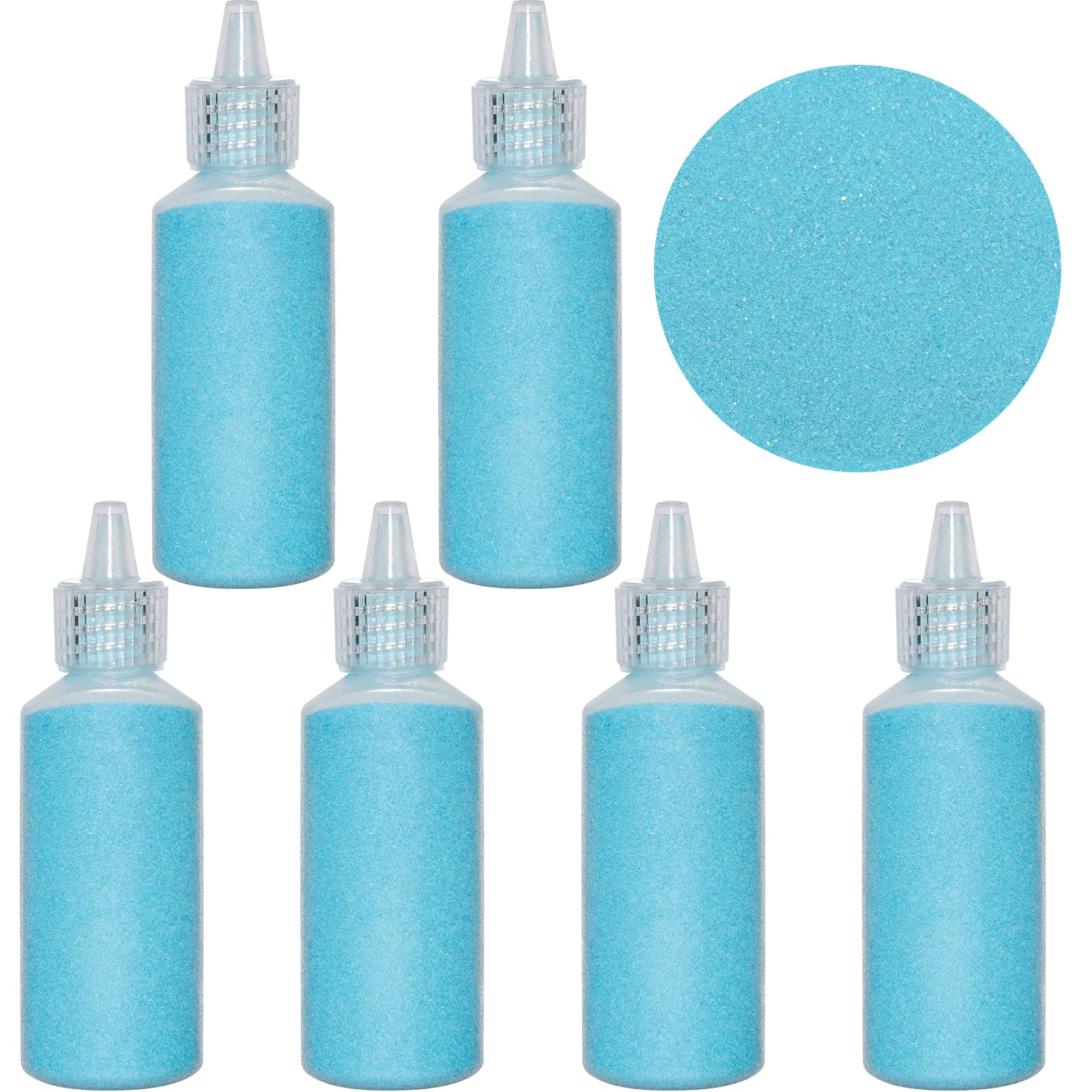 MIKIMIQI 6 Pcs Art Sand, Craft Sand Kit 1.25oz Bottles Sand Arts and Crafts Kit DIY Sand Painting Decorative Sand Vase Glass Sand Scenic Sand Wedding Sand for Decorations (Cyan)