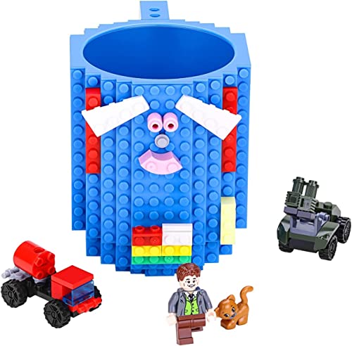 Gvendo Build-on Brick Coffee Mug,Novelty Funny DIY Coffee Cup with Building Blocks,Creative Water Coffee Cups Gifts for Birthday Christmas Kids Men Women (Blue)¡