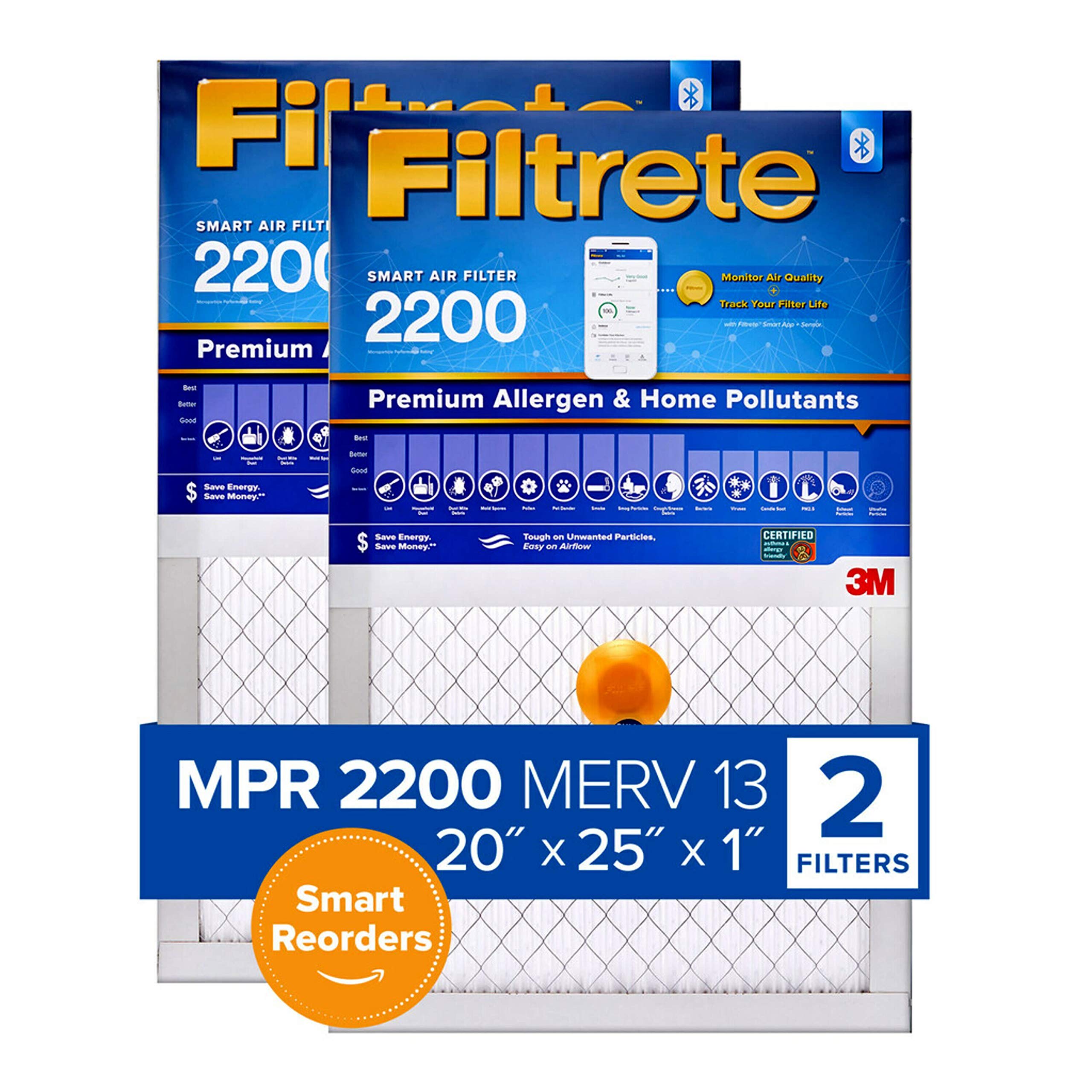 Filtrete 16x25x1, Smart Replenishable AC Furnace Air Filter, MPR 2200, Premium Allergen & Home Pollutants, 2-Pack (Exact Dimensions 15.72 x 24.72 x 1.1)