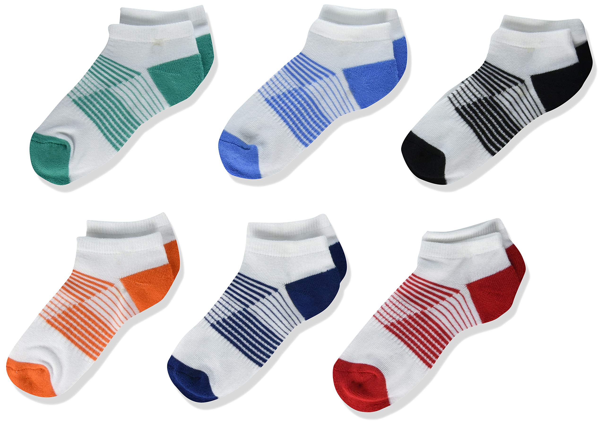 Amazon Essentials Unisex Kids' Cushioned Athletic Low Cut Socks, 6 Pairs, Black/Blue/Green/Orange/Red, Medium