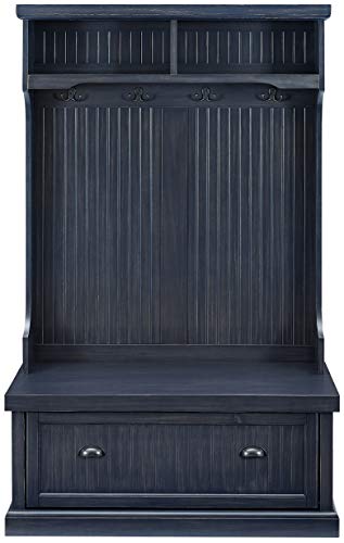Crosley Furniture Seaside Hall Tree, Entryway Bench with Coat Rack and Shoe Cabinet, Distressed Navy