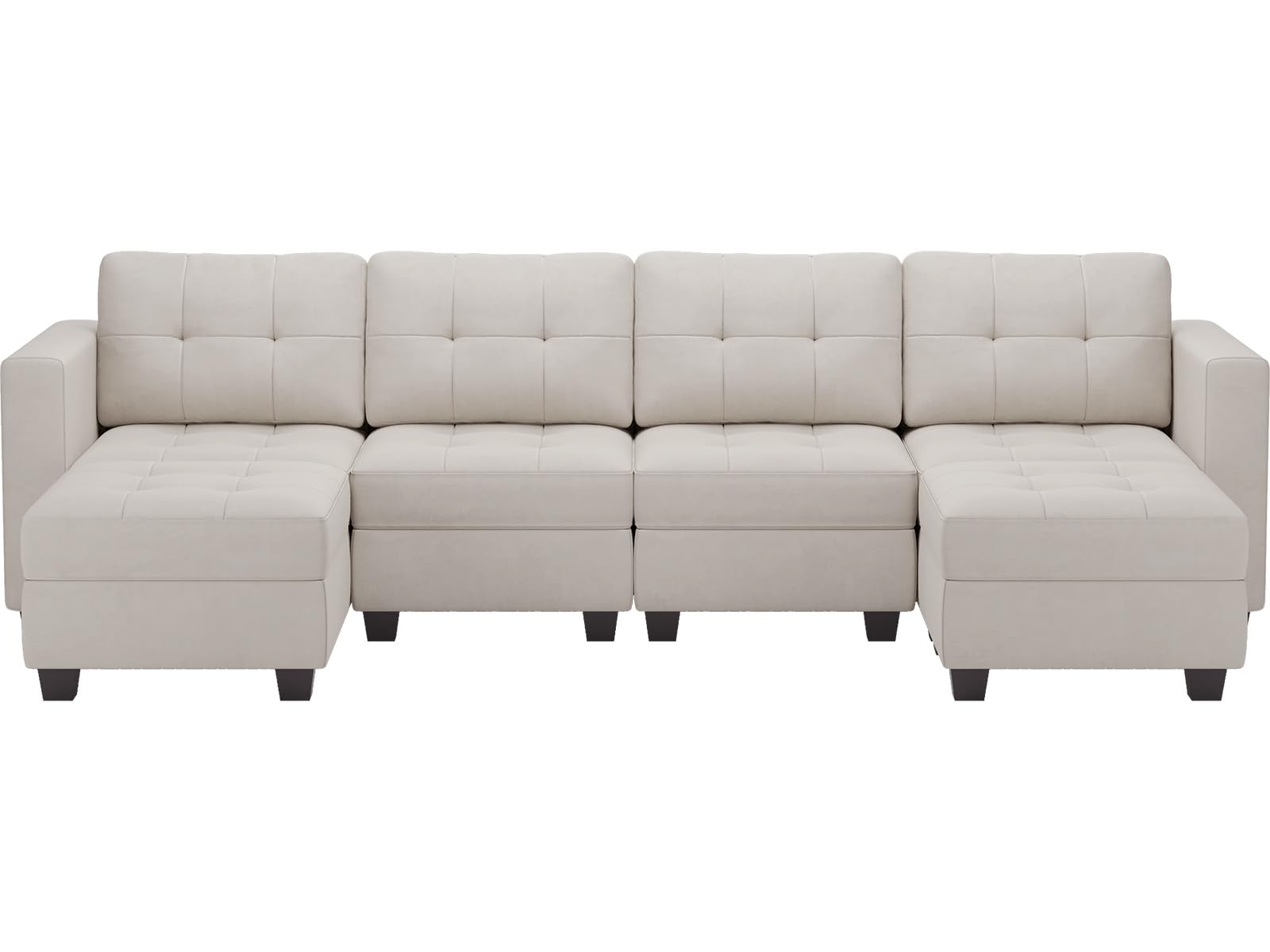 Belffin U-Shaped Modular Sectional Sofa, Couch with Storage Seats, Convertible Sofa with Reversible Chaise, Sleeper Couch for Living Room, Beige