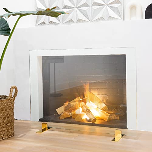 Barton 36" x 29" Inch Fireplace Screen Guard Panel Spark Fire Place Tempered Glass Screen Guard Fence