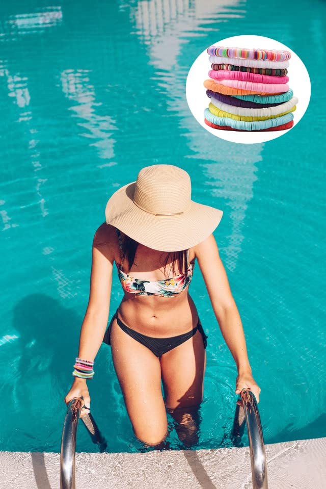 HYHONEY 12pcs Heishi Bracelet Cute Bracelets Clay Bead Bracelet Bracelets Set Stack Vinyl Disc Bead Surfer Stretch Bracelets Summer Beach Bracelet Bracelets For Women