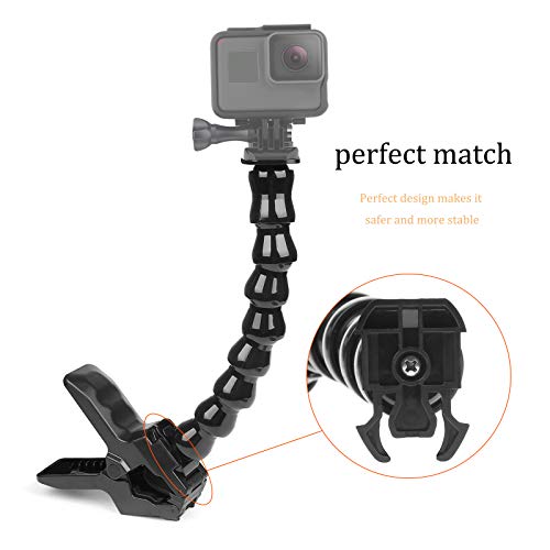 Gopro Accessories, Adjustable gooseneck Jaws Flex Fixture Bracket Compatible with GoPro Hero 11/10/9/8/ 7, Fusion, Hero (2018), 6, 5, 4, Session, 3 +, 3, 2, 1, Xiaomi Easy,DJI Osmo Camera