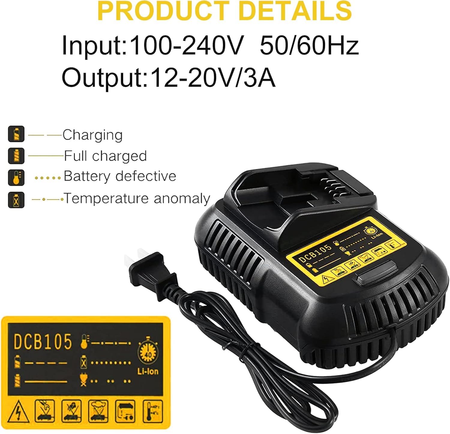Zuliati 2PC DCB206 6.0Ah Battery Replacement for Dewalt 20V Battery DCB203 DCB206-2 DCB201 DCB204 Compatible with Dewalt 20 Volt Battery DCD985B DCD771C2 DCS355D1 Power Tools(Yellow)