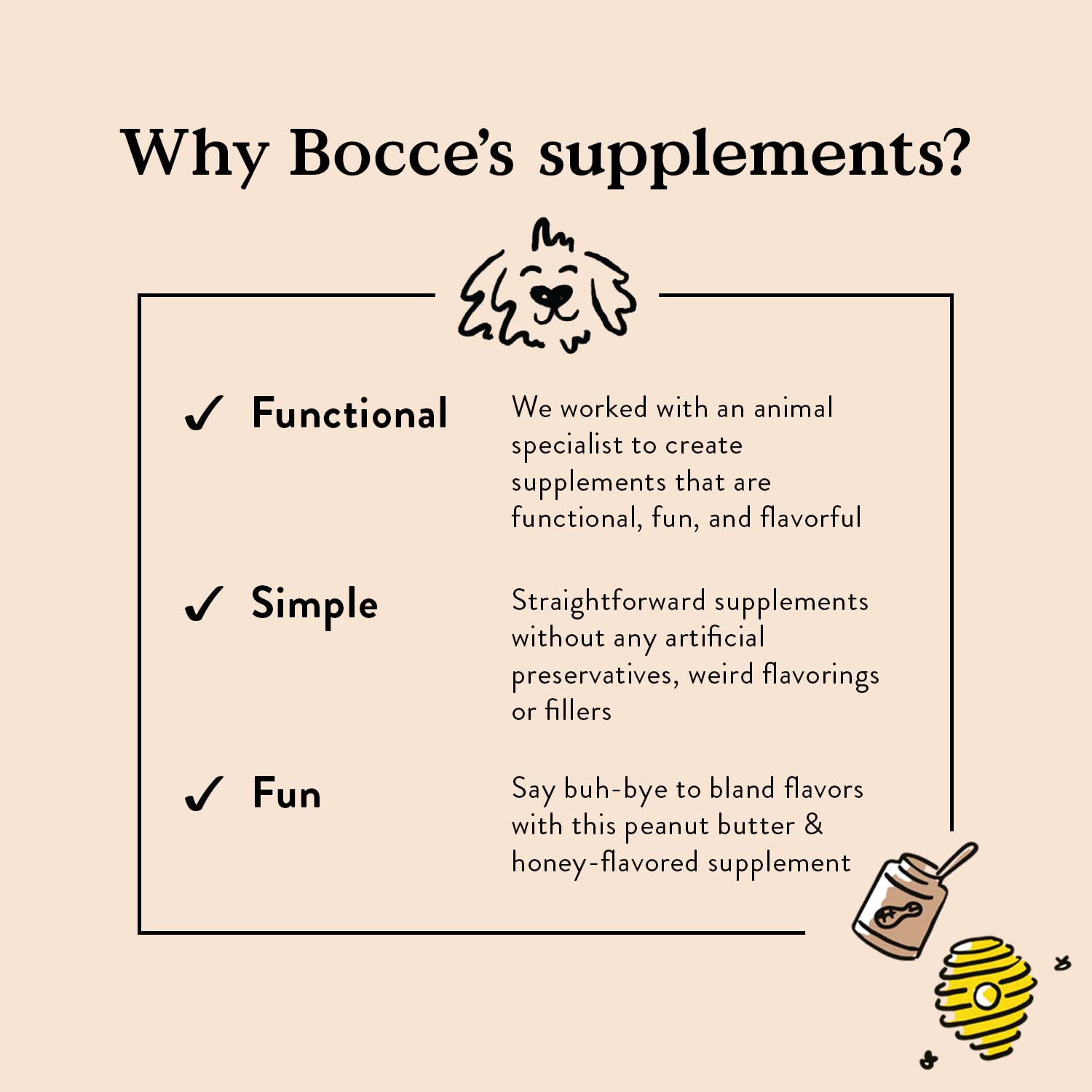Bocce's Bakery Hip & Joint Supplement for Dogs, Daily Chews Made in The USA with Glucosamine, MSM, and Chondroitin, Supports Healthy Joints, Peanut Butter & Honey, 60 ct