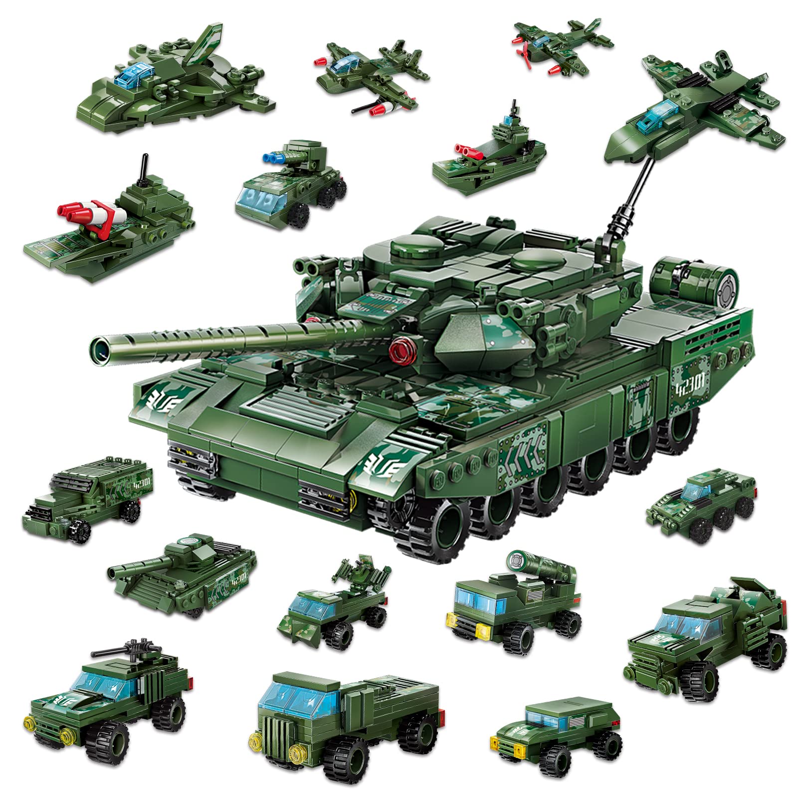 Military Armed 8 in 1 Tank Building Blocks Set, Compatible with Lego WW2 Armed (642PCS) Toys Gift for Boys 6-10, 8-14 Year