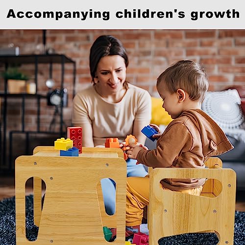 HYUNLAI Montessori Weaning Table and Chair Set Real Hardwood Students Multi-Use Cube Kitchen Perfect Activity Table and Chair Set for Childre