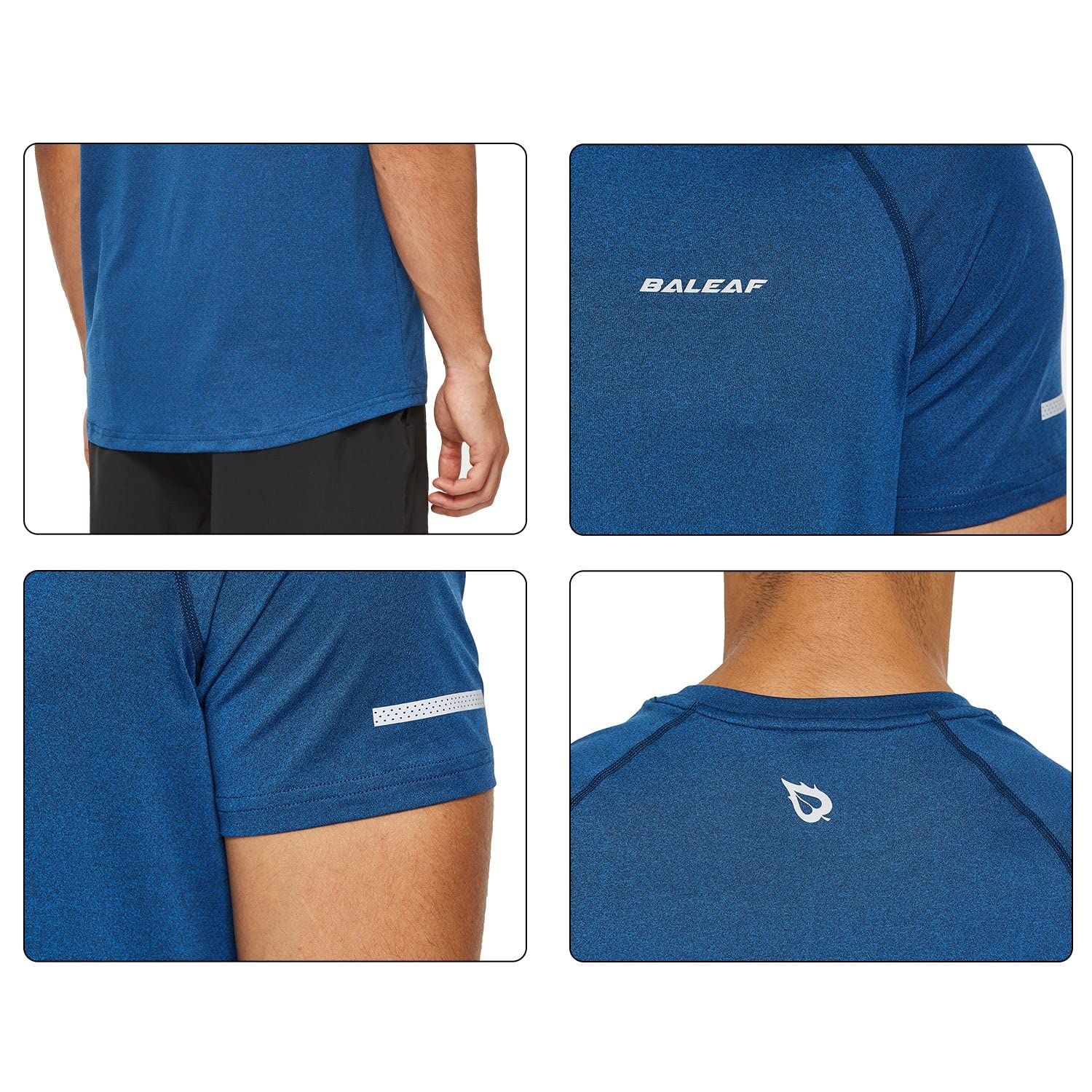 BALEAF Men's Quick Dry Short Sleeve T-Shirt Running Workout Shirts Heather Blue Size L