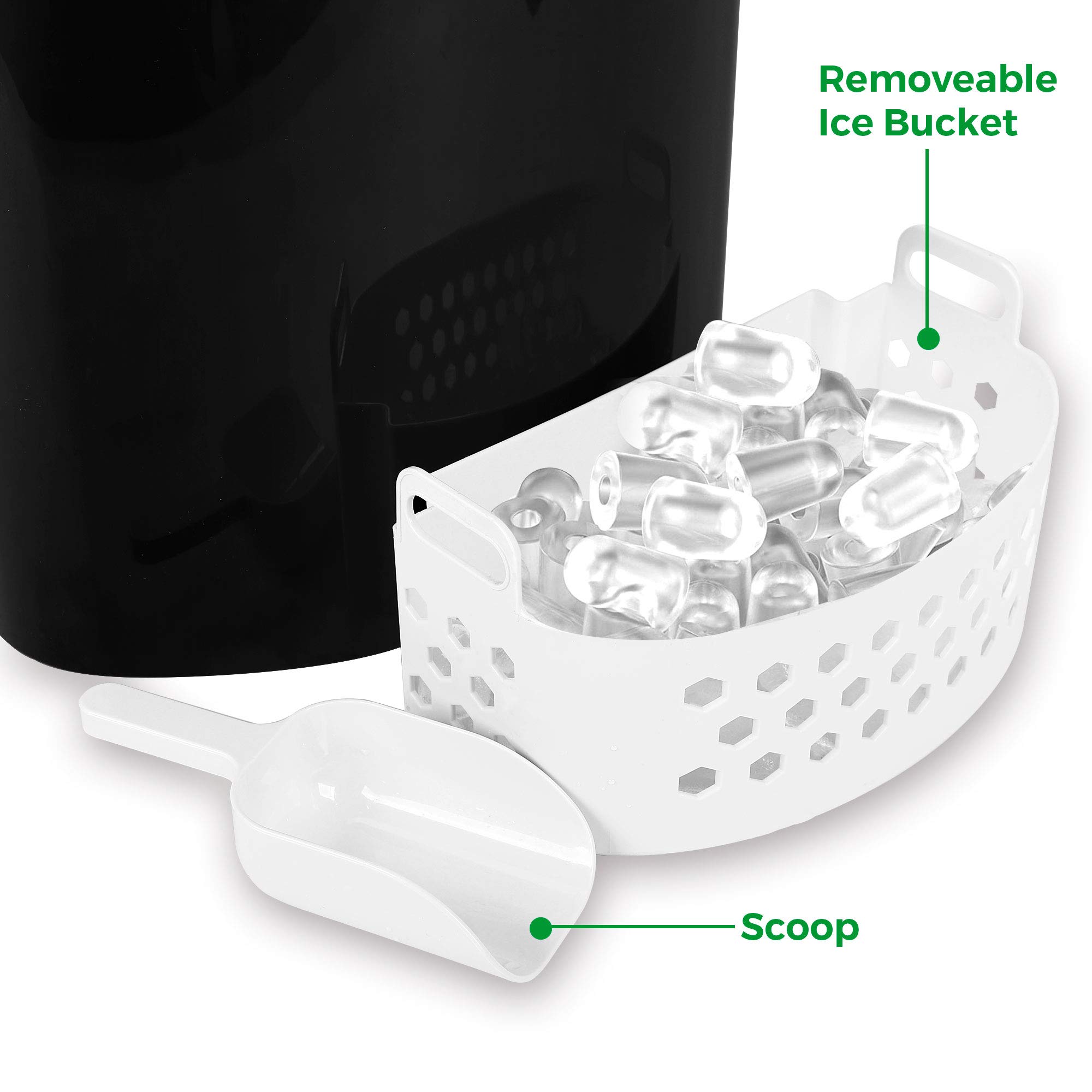 Caynel Countertop Ice Maker Machine β 9 Ice Cubes Ready in 6 Mins - 26LBS/24Hrs, LED Indicator Lights β Compact Portable Ice Cube Maker with Ice Scoop and Basket for Home Office Bar Party (M, 1)