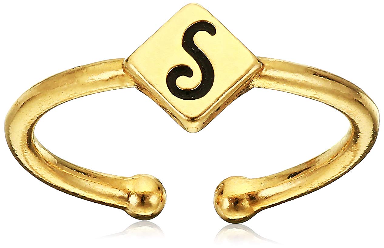 Alex and Ani Women's Initial S Adjustable Ring, 14kt Gold Plated
