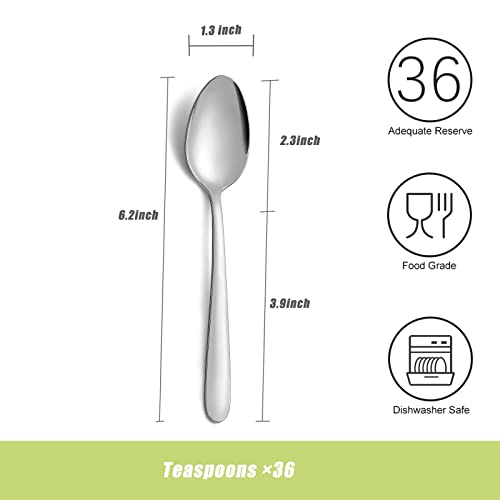 Gymdin 36 Pieces Teaspoons Set, 6.2 Inches Spoons Set, Stainless Steel Teaspoons Silverware, Small Spoons, Mirror Polished & Dishwasher Safe, Tea Spoons Suitable for Home, Kitchen and Restaurant