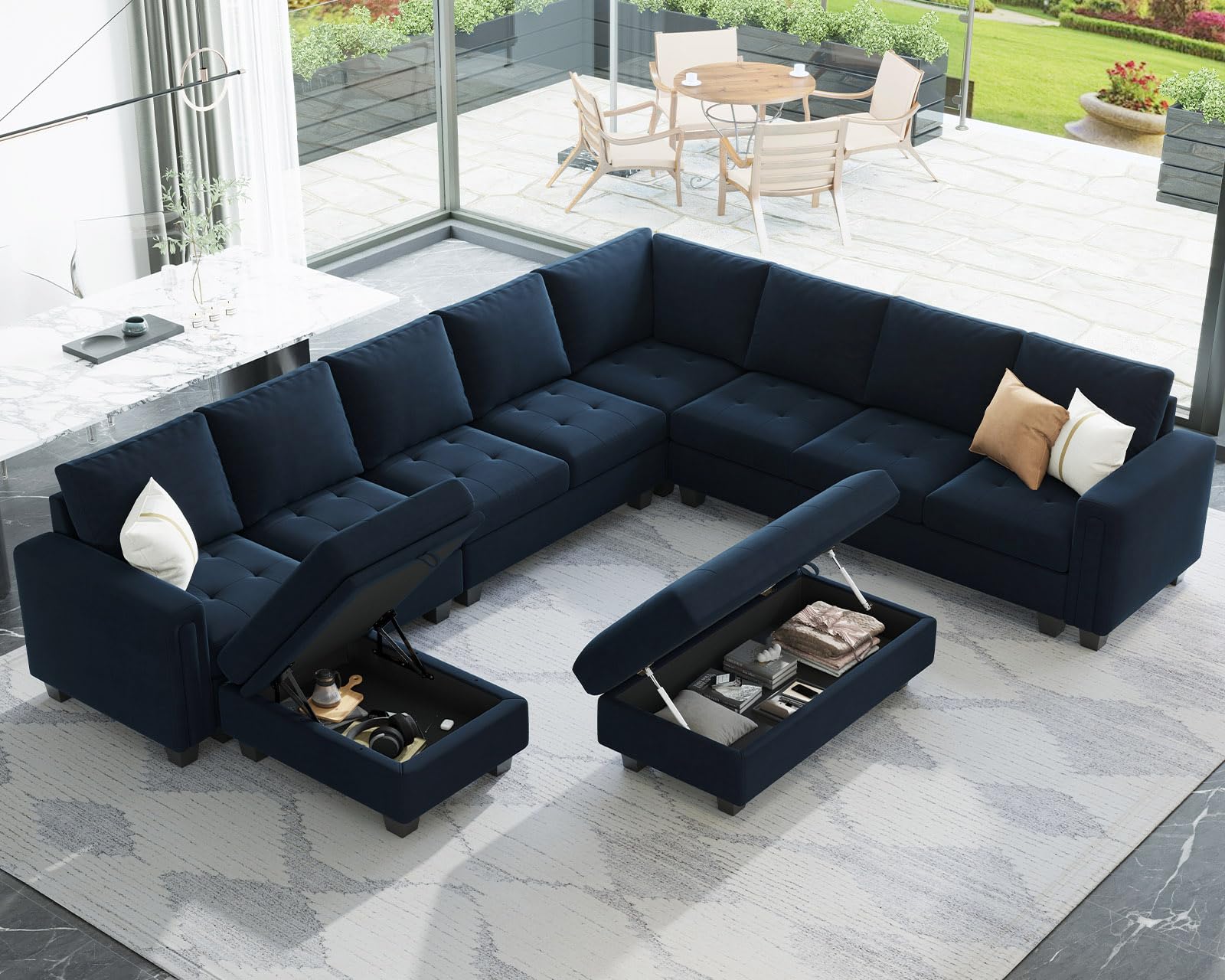 Belffin Velvet Modular Sectional Sofa Set L Shaped Sectional Sofa Couch with Reversible Chaise Oversized Convertible Corner Sectional Sofa Couch with Storage Ottoman Blue
