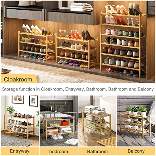 Furshus 3-Tier Bamboo Shoe Rack for Entryway, Stackable | Heavy Duty | Multi-Function, Free Standing Shoe Racks for Bedroom Hallway Closet