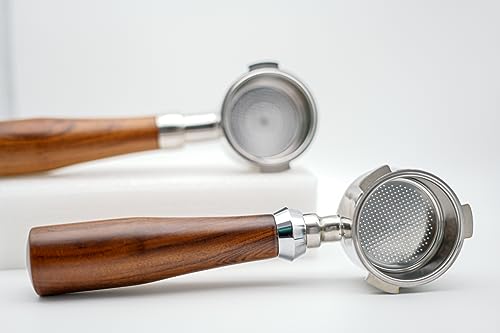 CittaLalage Coffee Espresso 304 Stainless Steel & Wooden Bottomless Portafilter 3 Ears 51mm with Filter Basket (14-18g double shots) Fits for Delonghi Coffee Machine EC680/EC685, SMEG & EUPA