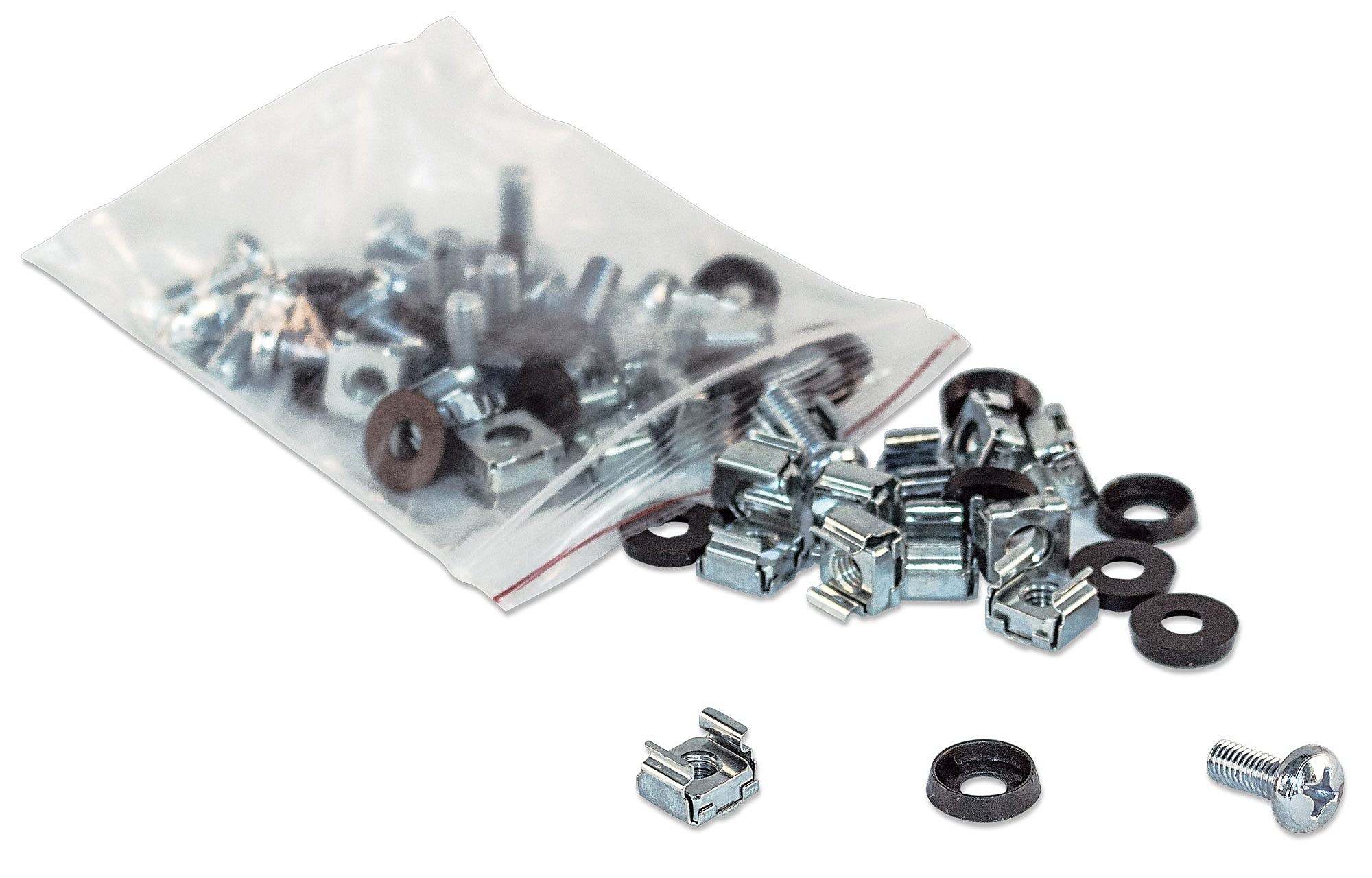 Intellinet 50-Pack M6 x 19mm Screws and Cage Nuts and Washers for Rack Mount Server Cabinets and Network Cabinets, 1u, 2u, 6u,12u-711081