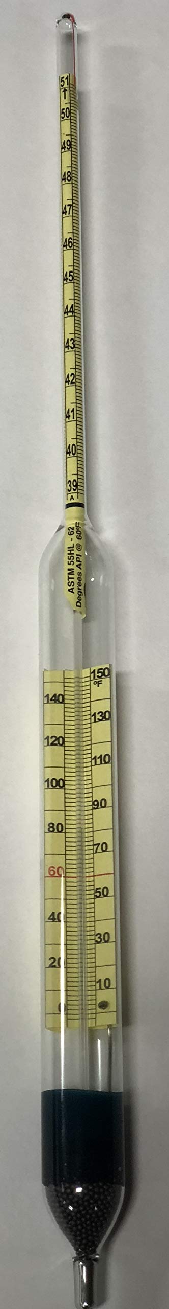 Chase Precision ThermoHydrometer ASTM 55HL, 39/51 API x 0.1 with 0/150°F Thermometer 380 mm Length (15"). Supplied with NIST Traceable Certificate