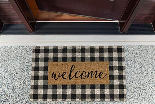 DII Natural Coir Doormat Collection Decorative Checkered Mat with PVC Backing, 17x29, Welcome