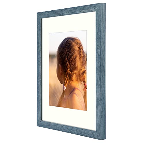Golden State Art, 11x14 Picture Frame with Mat for 8x10 - High Definition Glass Wall Mounting Horizontal Vertical Display (Blue, 1 Pack)