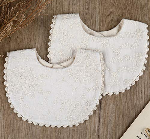 GZMM Baby Bib For Girls,Reversible Waterproof Handmade Natural Cotton Baby Drool Bib 0-12 months 2 Pack (off-white color, 0-12 months)