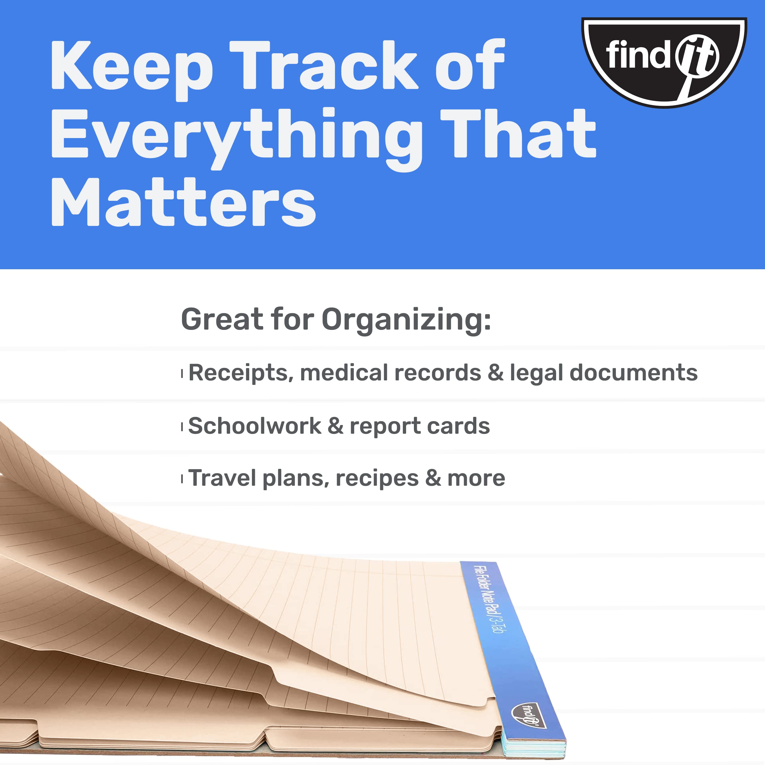 Find It File Folder Notepad - Pack of 12-9.5 x 12.5 Inch Notebook Organizer Folders for Filing, Document, and Clipboard Organization - Cream