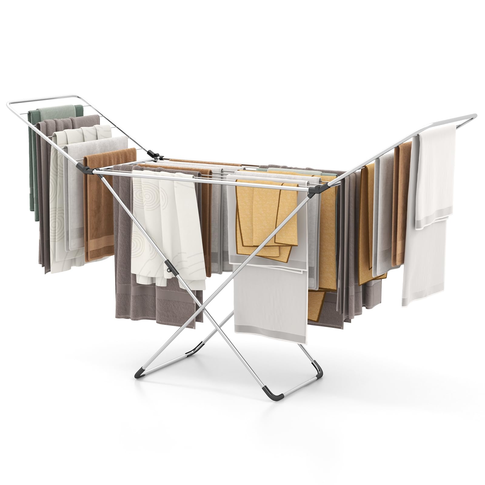 Tangkula Folding Clothes Drying Rack, Lightweight Aluminum Laundry Drying Rack w/Adjustable Wings, 20 Drying Rails, Space-Saving Laundry Hanger for Indoor & Outdoor Use, No Assembly, Silver