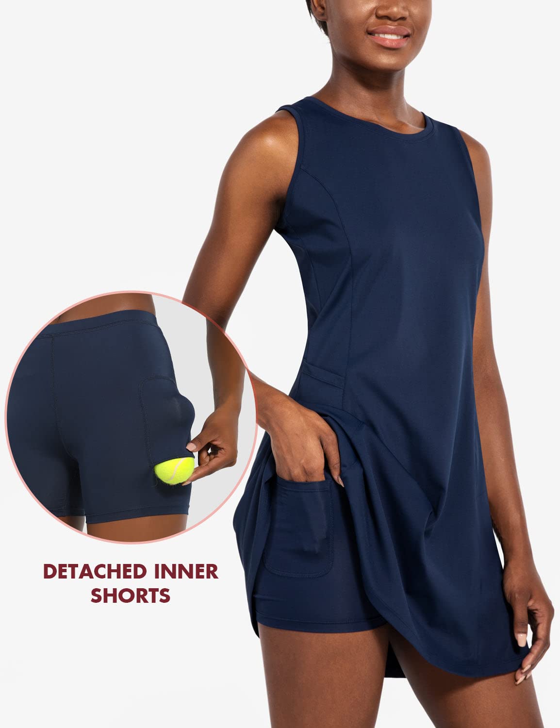 BALEAF Tennis Dresses for Women Athletic Dress Golf Dresses with Shorts Sleeveless 4 Pockets Active Workout Navy M
