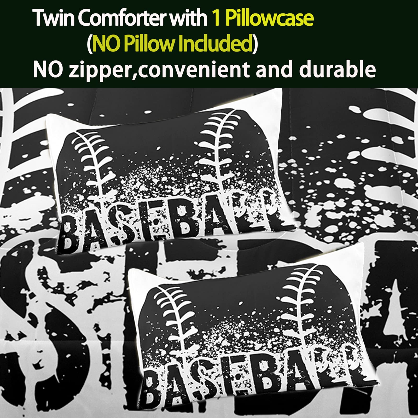 Bodhi Black and White Comforter Set,Sports Bedding Set for Boys Kids,Boys Baseball Bedding Full Size,Kids Comforter Set with Pillowcases,Teen Boys Bedding Set Full Size