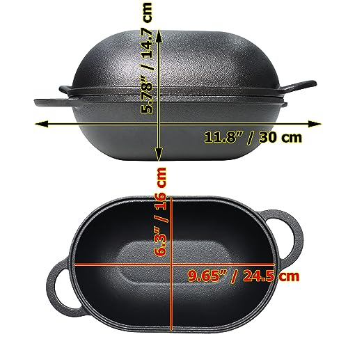 Crucible Cookware Cast Iron Bread Pan with Lid (Pre-Seasoned) with Loop Handles – Oven Safe Form for Baking and Cooking, Artisan Bread Kit - Loaf Pan