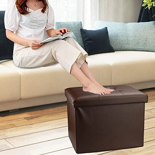 Hamgtrion Ottoman Storage Ottoman Folding Ottomans Footrest Storage Ottoman Small Footstool Rectangle Bench Cube for Room Living Room Bedroom Brown L17W13H13inches
